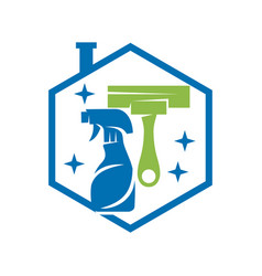 Cleaning service badge with detergent spray in Vector Image