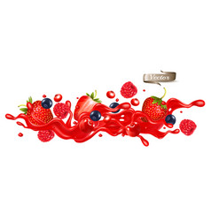Red berry juice splash wave whole and sliced Vector Image