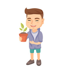 Cartoon kids holding a plants Royalty Free Vector Image