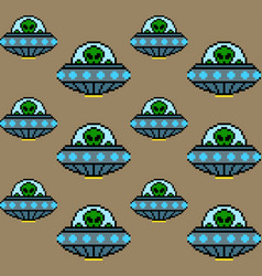 8 bit pixel flying saucer ufo aliens Royalty Free Vector
