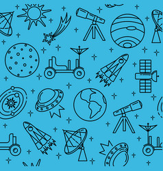 Blue seamless pattern with space icons in thin Vector Image