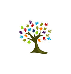 Colorful human hands solidarity tree Royalty Free Vector