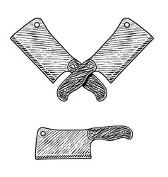 Butcher cleaver in engraving style design element Vector Image