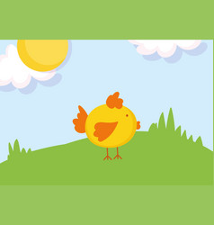 Chicken with sunny sky background Royalty Free Vector Image