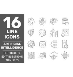 Set ai iot and machine learning line icons Vector Image