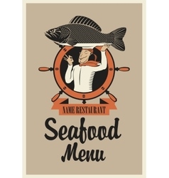 Cheerful cook with fish seafood food logo or Vector Image