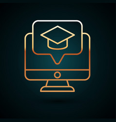 Blue line computer monitor with graduation cap Vector Image