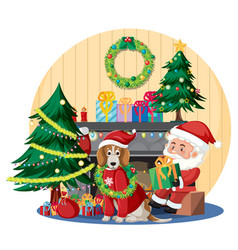 Santa claus with snowman and christmas tree Vector Image