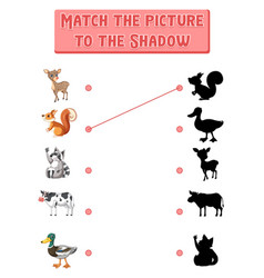 Animal shadow matching game template Royalty Free Vector