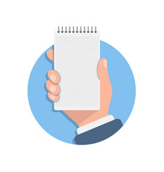 Notebook in hand in flat style paper sheet Vector Image