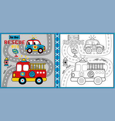 Cartoon fire rescue coloring book Royalty Free Vector Image