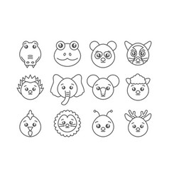 Animal heads in thin line style icons set Vector Image