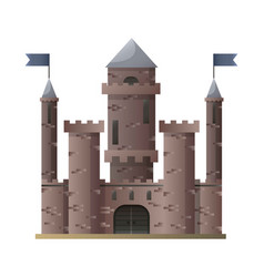 Cartoon medieval castle with high towers with flag