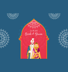 Indian wedding invitation card bride and groom Vector Image
