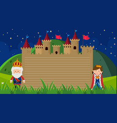 Border template with king and queen at castle Vector Image