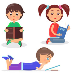 Kids reading book Royalty Free Vector Image - VectorStock