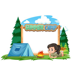 Border template design with girl at summer camp Vector Image