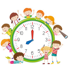 Children holding clock on white background Vector Image