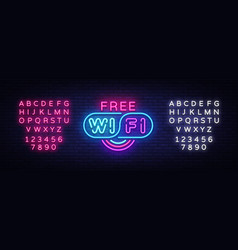 Wifi neon sign wifi text design template Vector Image