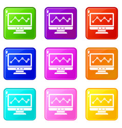 Graph in computer screen icons set Royalty Free Vector Image