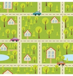 Cartoon map seamless pattern with houses and roads