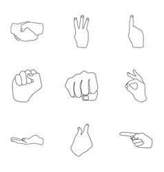 Hand gestures set icons in outline style big Vector Image