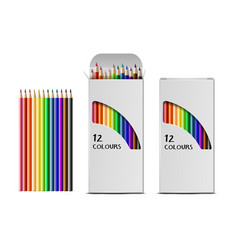 Set realistic boxes colored pencils Royalty Free Vector