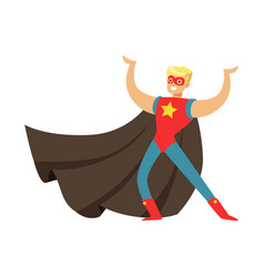 Black male superhero in comics costume stands Vector Image