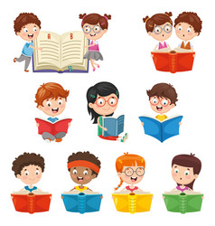 Kids reading book Royalty Free Vector Image - VectorStock