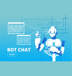 Chat bot icon outline robot sign in blue circle Vector Image