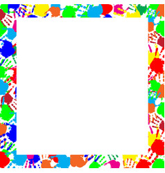 Colorful rainbow frame multicolored handprints Vector Image
