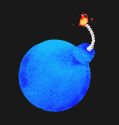 Blue ball-shaped bomb with a burning fuse rope Vector Image
