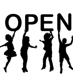 Group of children silhouettes holding letters with