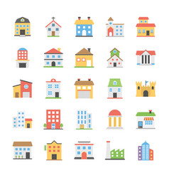 Buildings flat icons set Royalty Free Vector Image