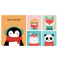 Collection christmas cute animals merry Royalty Free Vector