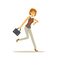 Cartoon woman running late for work and his Vector Image
