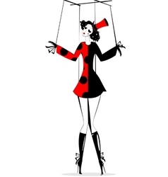 Abstract girl-puppet in the red corset Royalty Free Vector