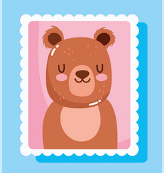 Cute animals cartoon postage mail stamps lion fox Vector Image