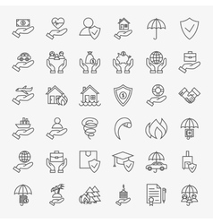 Thin line art flat style insurance icon set Vector Image