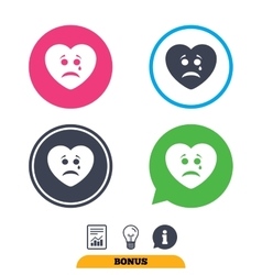 Sad heart face with tear icon Crying symbol Vector Image