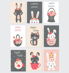 Cartoon rabbit easter collection set Royalty Free Vector