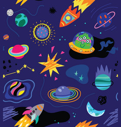 Seamless space pattern background with planets Vector Image