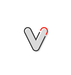 Grunge white red black alphabet letter v logo Vector Image