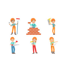 Cute kids construction workers set boys and girls Vector Image