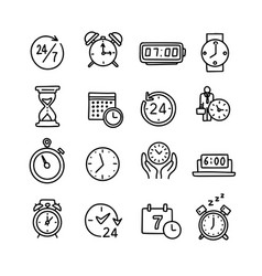 Set of time clock icons outline doodle Royalty Free Vector