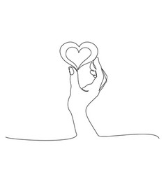 Hand holding heart sign continuous one line art Vector Image
