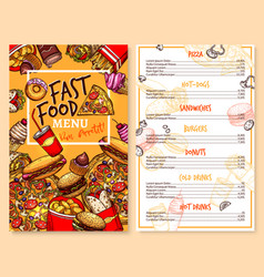 Fast food restaurant menu sketch template Vector Image