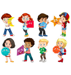 Boy holding geometric shape Royalty Free Vector Image