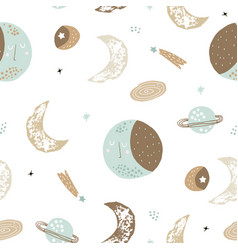 Childish seamless pattern with hand drawn space Vector Image