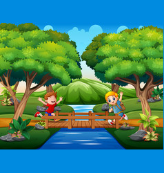 Background scene with bridge across in park Vector Image